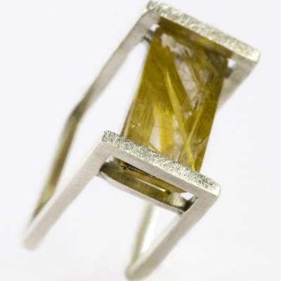 Rutiled Quartz Square Wire Ring - Genna Delaney Jewellery Artist
