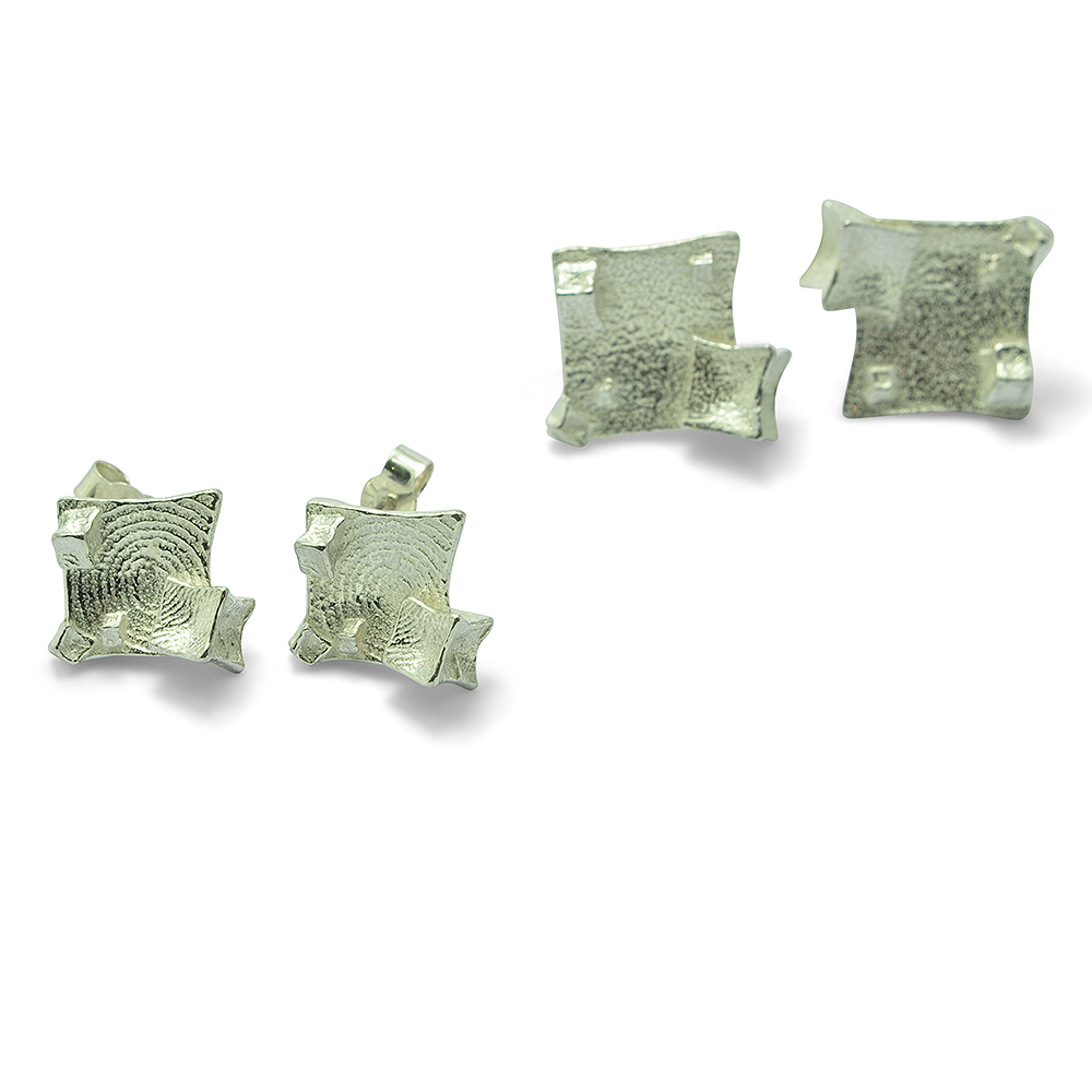 Silver cube diamond drop earrings - Genna Delaney Jewellery Artist